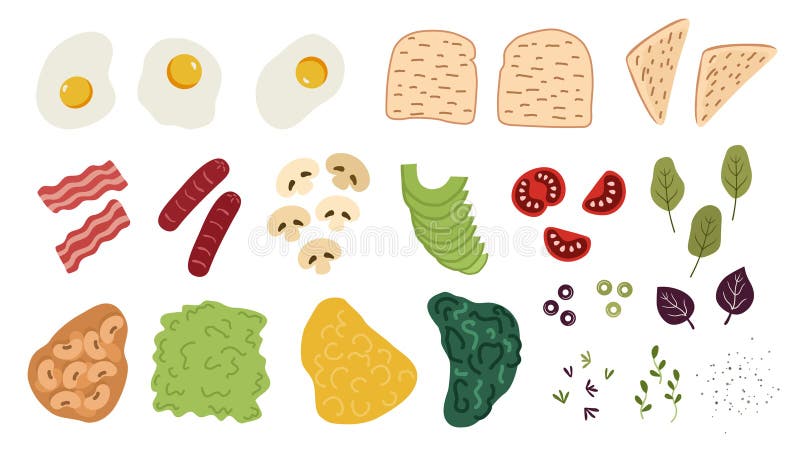 Breakfast Food Ingredients Vector Objects Set. Design Elements of ...