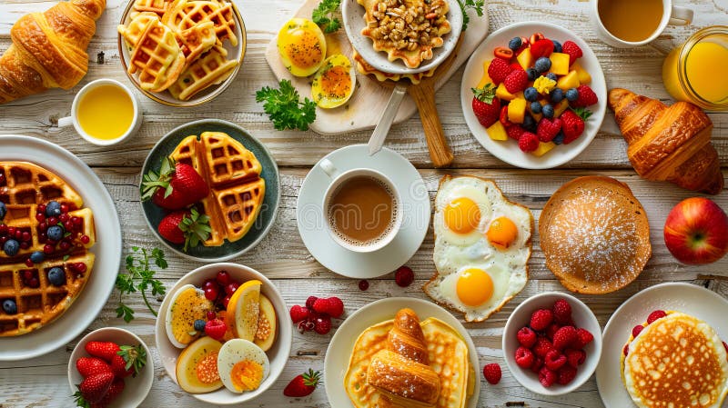 Breakfast Foods on a Wooden Table Stock Image - Image of breakfast ...