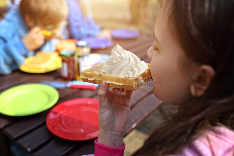 Crispy Waffles Outside for Breakfast Stock Image - Image of sunny ...