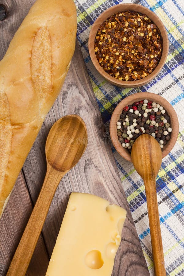 Breakfast with a French Loaf and Cheese Stock Photo - Image of baguette ...
