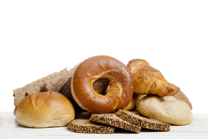 Breakfast with Fresh Bread, Buns Bagel Stock Photo - Image of isolated ...