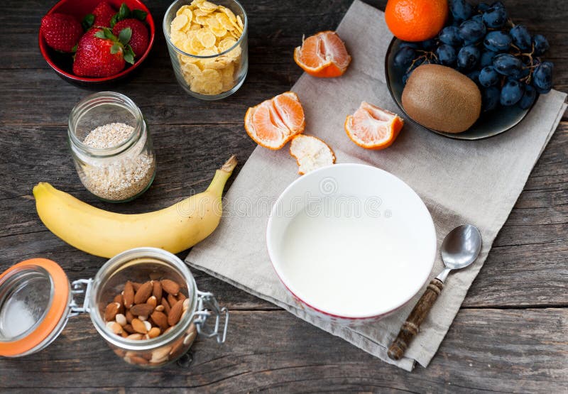 Breakfast stock image. Image of kiwi, wooden, nuts, healthy - 65821853