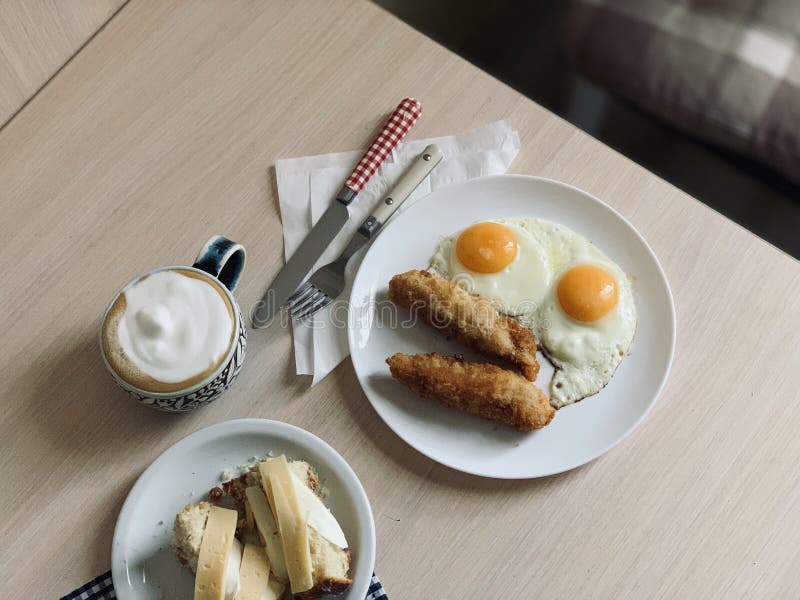 Breakfast with Fried Eggs and Nuggets Stock Image - Image of fried ...