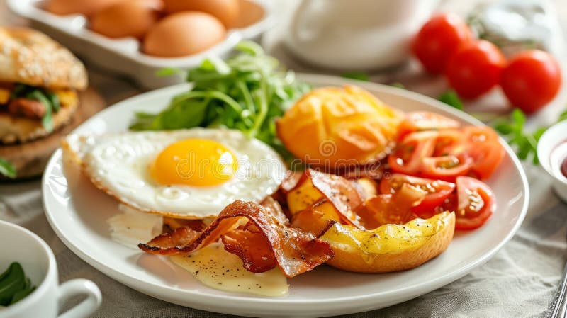 Breakfast with fried eggs stock image. Image of tomatoes - 371503381