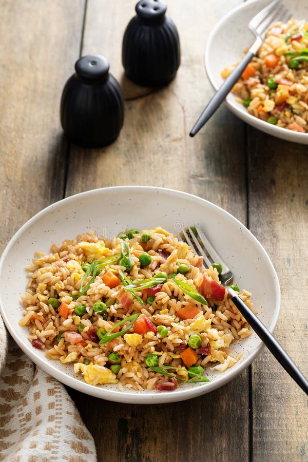 Breakfast Fried Rice with Eggs and Bacon Stock Image - Image of dish ...