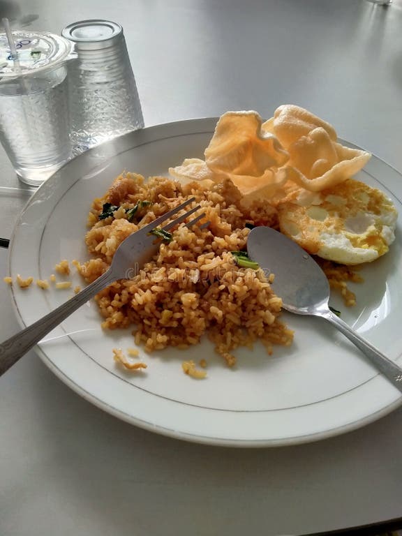 Breakfast with Fried Rice Plus Omelet and Crackers Yummy Stock Image ...