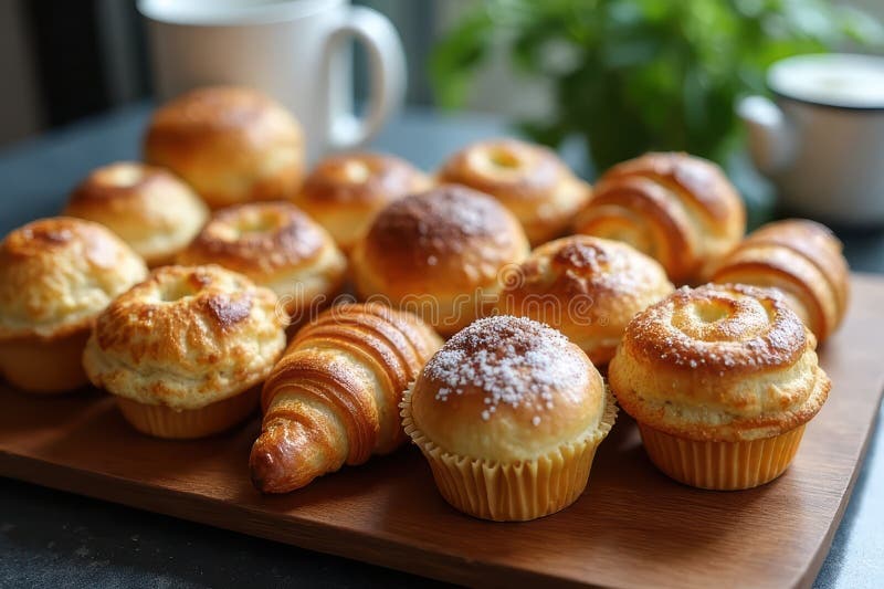 Breakfast Goodies Display at Fresh Bakery Stock Illustration ...