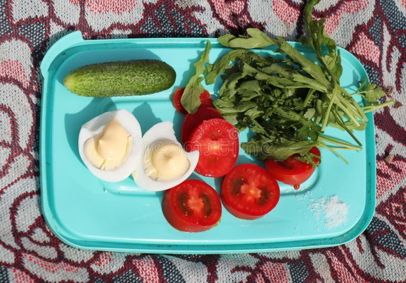 Breakfast on the Grass. a Light Snack on the Road Stock Image - Image ...