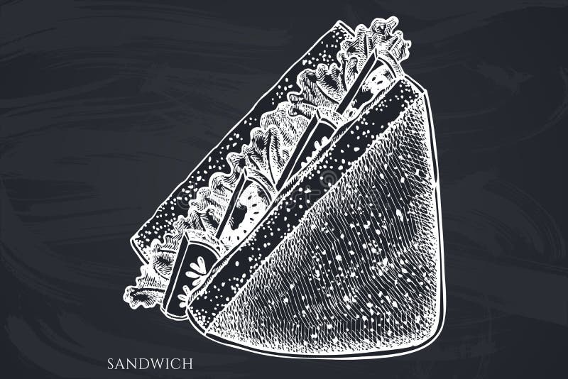 Breakfast Hand Drawn Vector Illustrations Collection. Chalk Sandwich ...