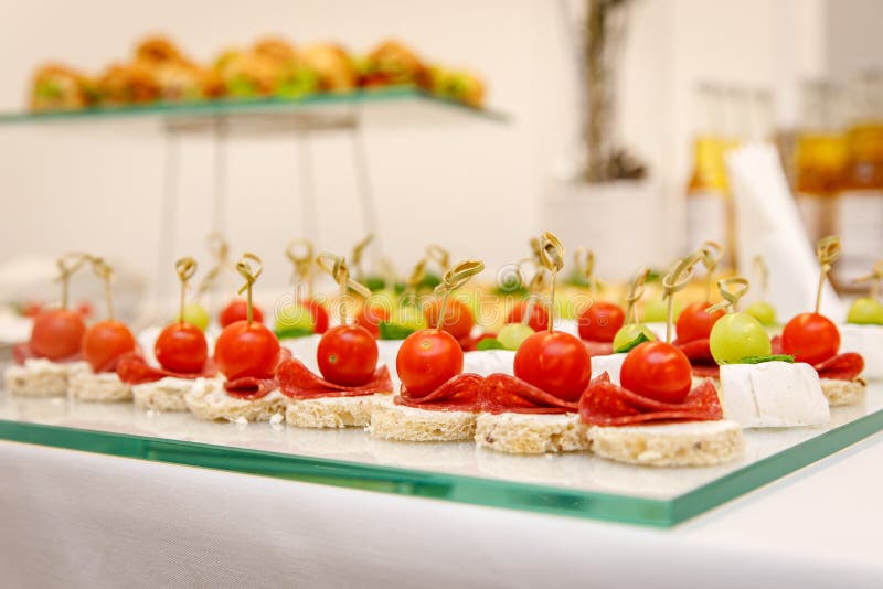 Breakfast in the Hotel. Canape with Cherry Tomatoes. Stock Image ...