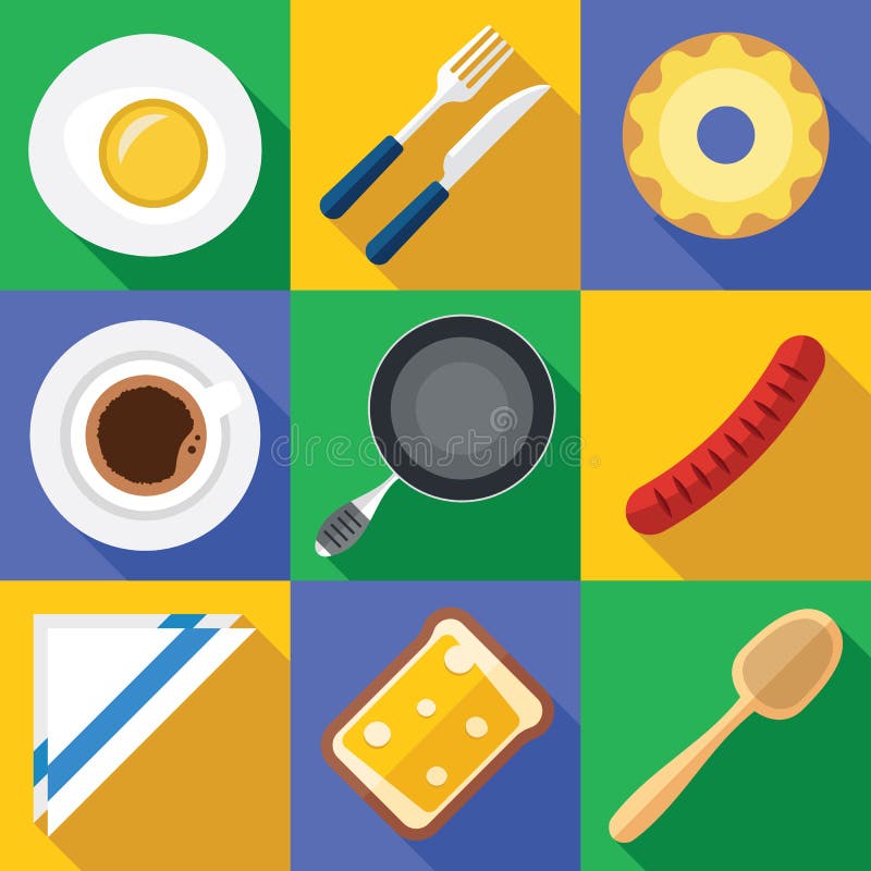 Breakfast Icon Set with Fresh Food in a Flat Design Stock Vector ...
