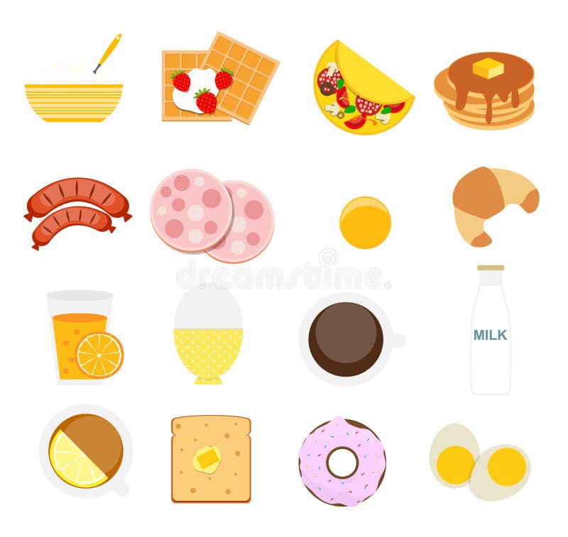 Breakfast Icon Set in Modern Flat Style Vector Illustration Stock ...