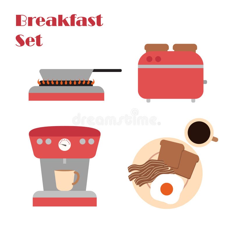 Breakfast icons flat set stock illustration. Illustration of object ...