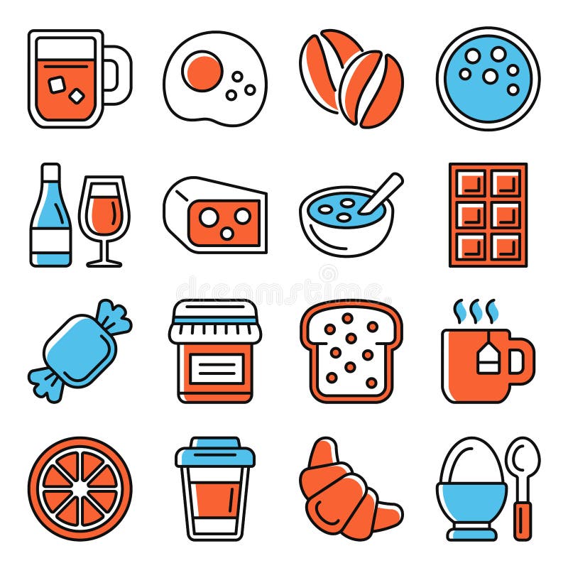 Breakfast Icons Set on White Background. Vector Stock Vector ...