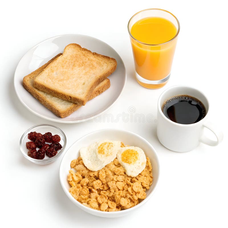 "Breakfast Items Collection Isolated on White Background Stock ...
