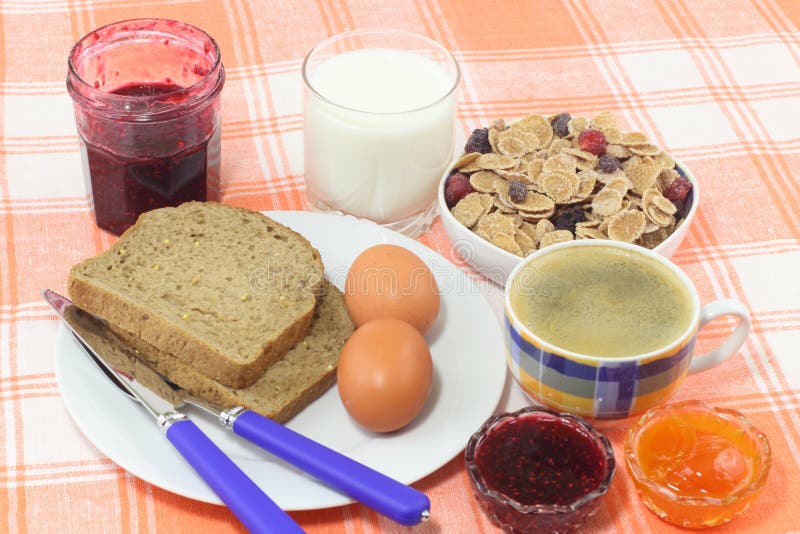 Breakfast with Jam and Coffee Stock Photo - Image of fork, bread: 24312088
