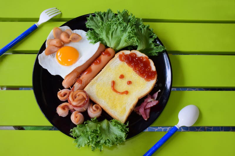 Breakfast for kids stock image. Image of fast, yolk, heart - 56396181