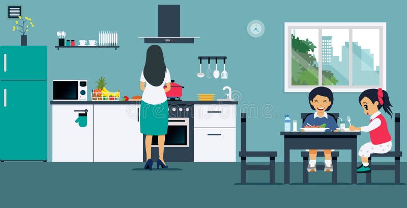 Breakfast in the kitchen stock vector. Illustration of orange - 82373191