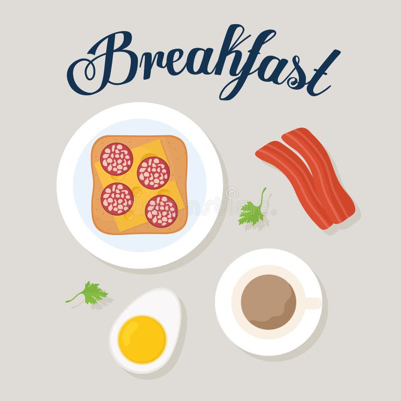 Breakfast Lettering and Bread with One Cheese and Pepperoni in the Top ...
