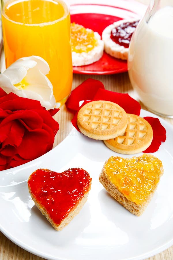 Breakfast with Love and Red Hearths of Jam Stock Image - Image of love ...