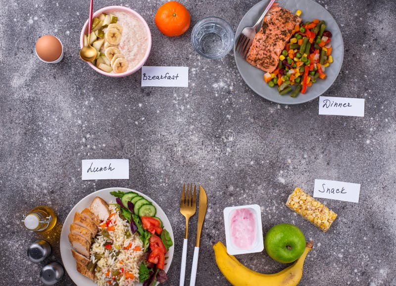 Breakfast, Lunch and Dinner. Balanced Menu Stock Image - Image of plan ...