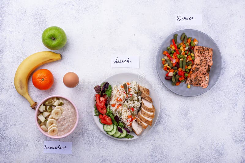 Breakfast, Lunch and Dinner. Day Menu Stock Image - Image of balance ...
