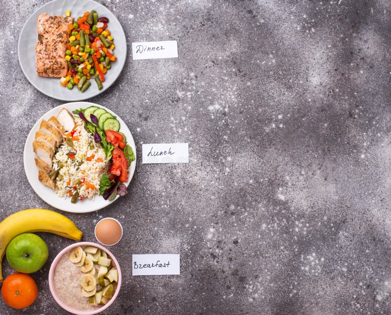 Breakfast, Lunch and Dinner. Day Menu Stock Photo - Image of chicken ...