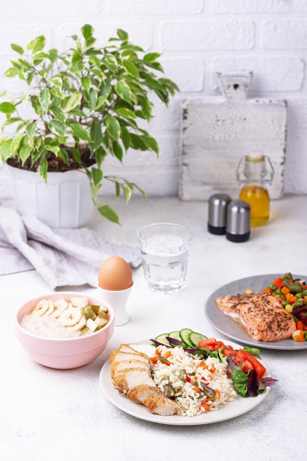 Breakfast, Lunch and Dinner. Balanced Menu Stock Image - Image of menu ...