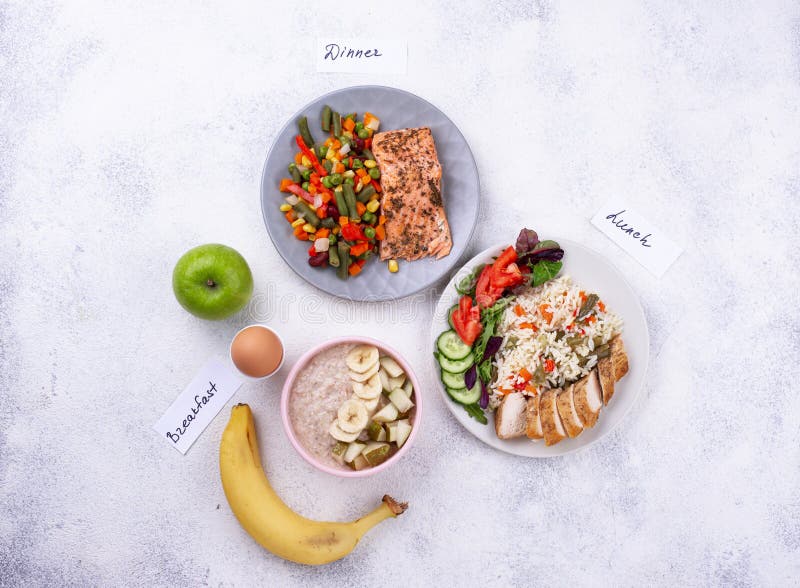 Breakfast, Lunch and Dinner. Day Menu Stock Photo - Image of nutrition ...