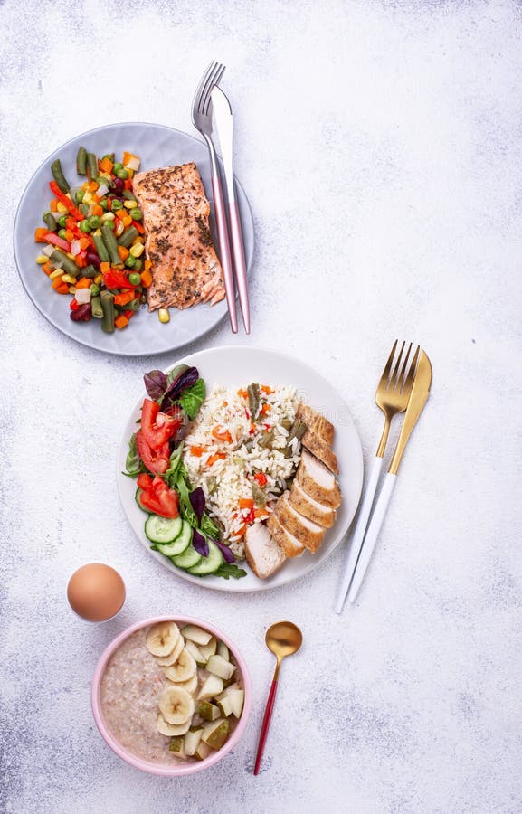 Breakfast, Lunch and Dinner. Day Menu Stock Photo - Image of fruit ...