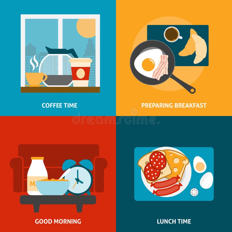Breakfast Time Realistic Pictograms Poster Stock Vector - Illustration ...