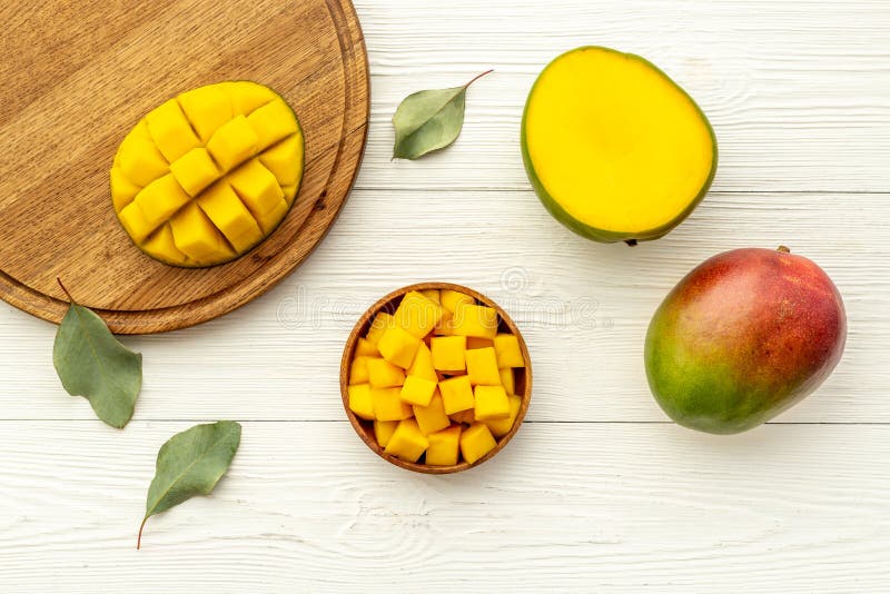 Breakfast with Mango Fruits. Tropical Fruits Background Stock Photo ...