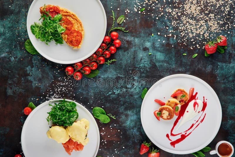 Breakfast Menu. Assorted Traditional American Breakfasts. Top View ...