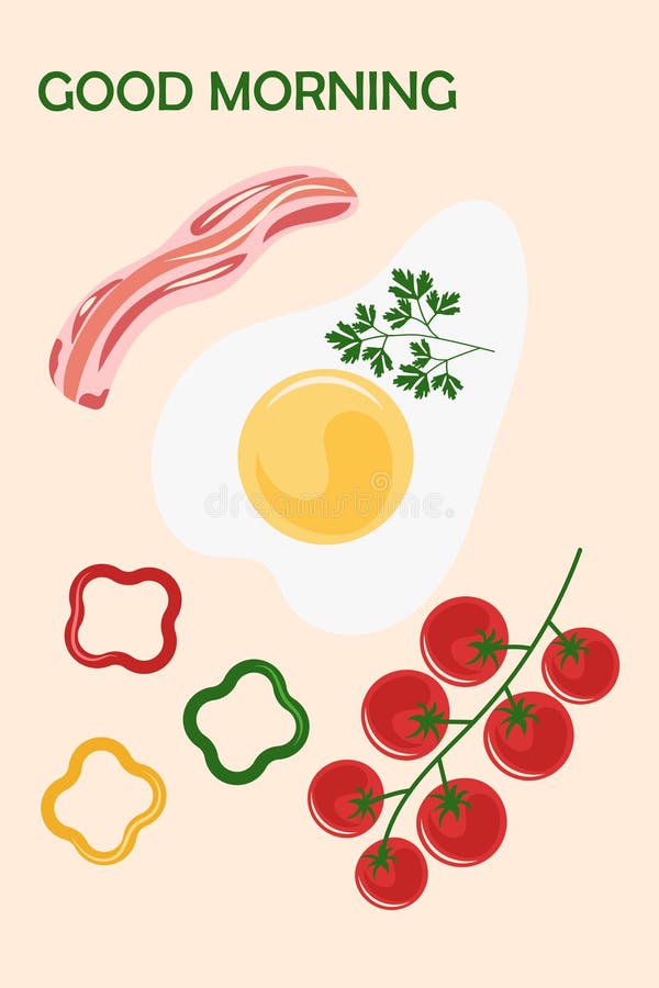 Breakfast Menu with Bacon and Eggs and Fresh Vegetables, Advertising ...