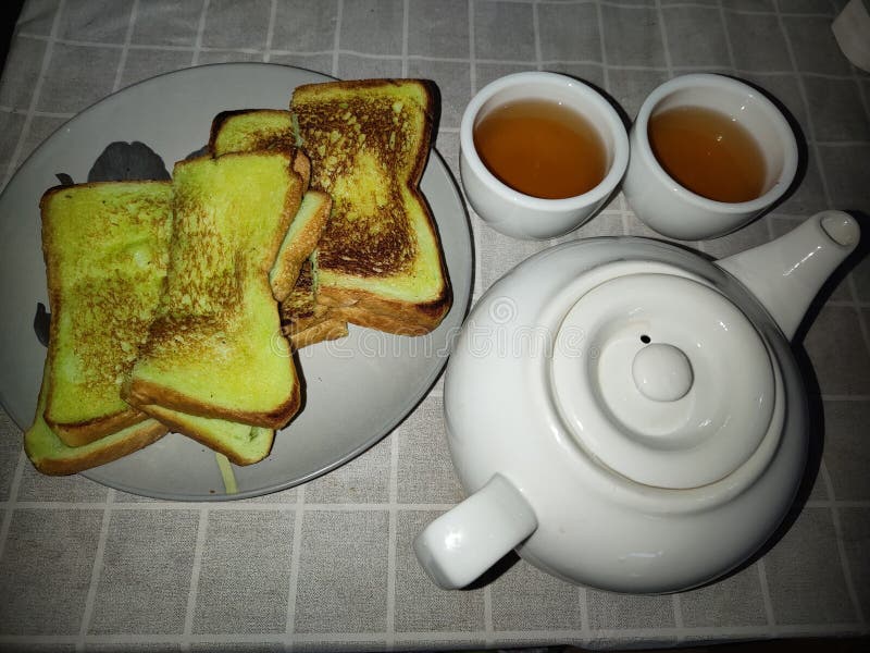 Breakfast Menu with Toast and a Cup of Warm Sweet Tea Stock Photo ...