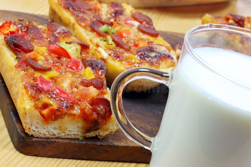 Breakfast with milk. stock photo. Image of food, baguette - 7923018