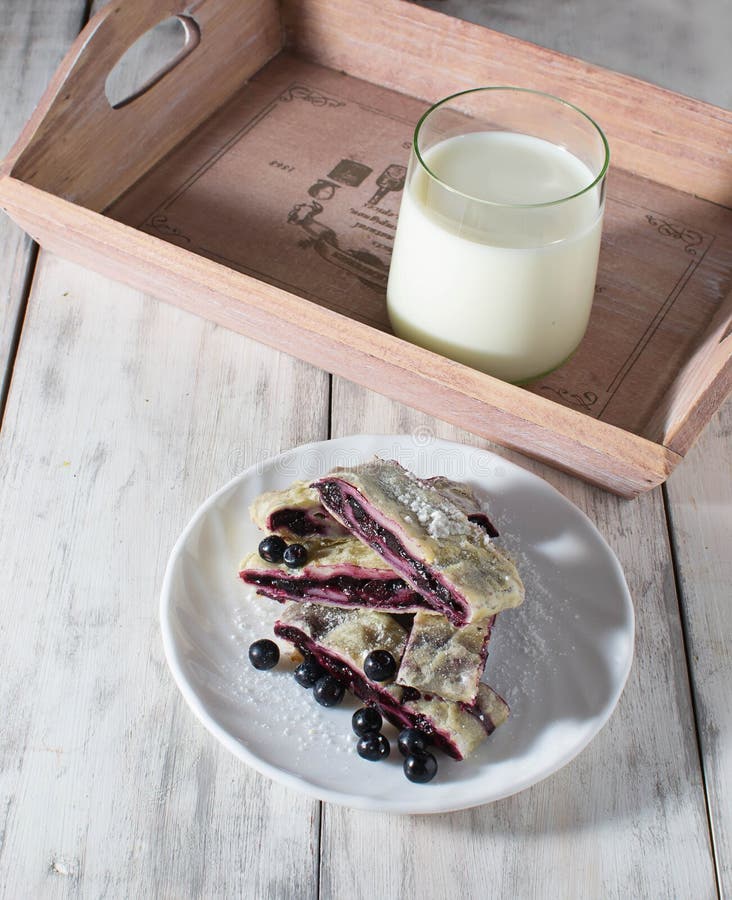 Breakfast with Milk and Baking Stock Photo - Image of pastry, tray ...