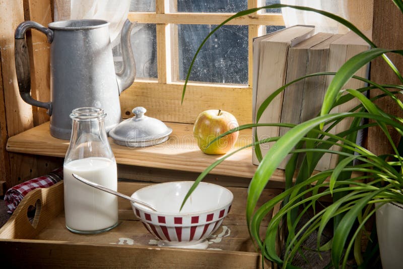 Breakfast with Milk in the Countryside Stock Image - Image of country ...