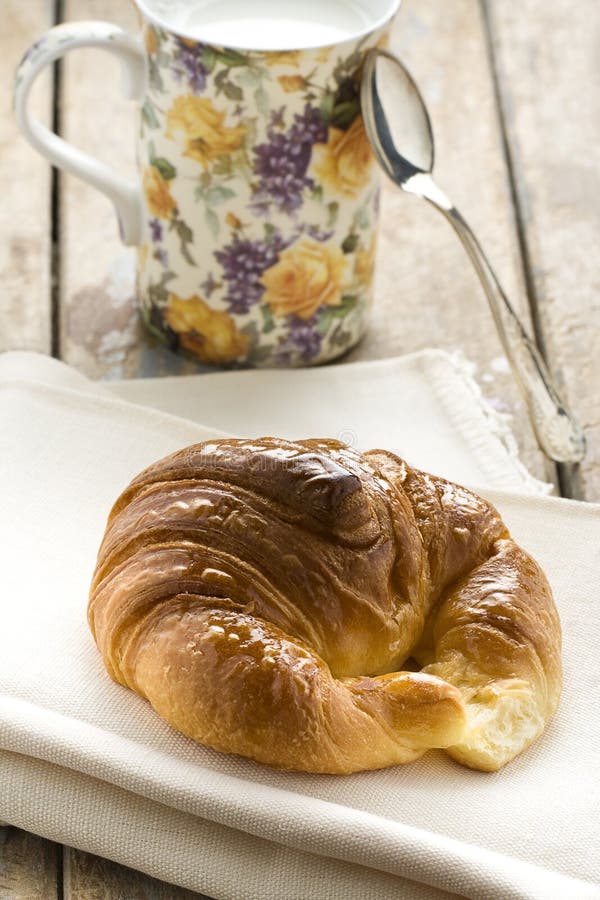 Breakfast Milk and Croissant Stock Photo - Image of brioche, energy ...