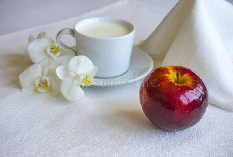 Breakfast with Milk and Red Apple Stock Photo - Image of nutrient ...