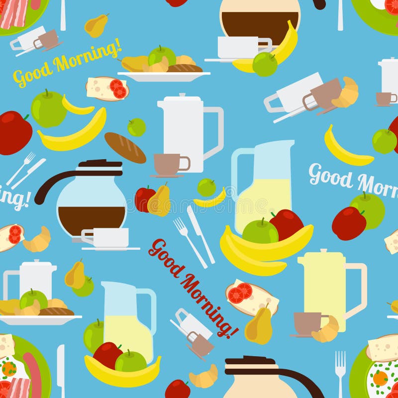 Breakfast Morning Elements Seamless Pattern Stock Vector - Illustration ...