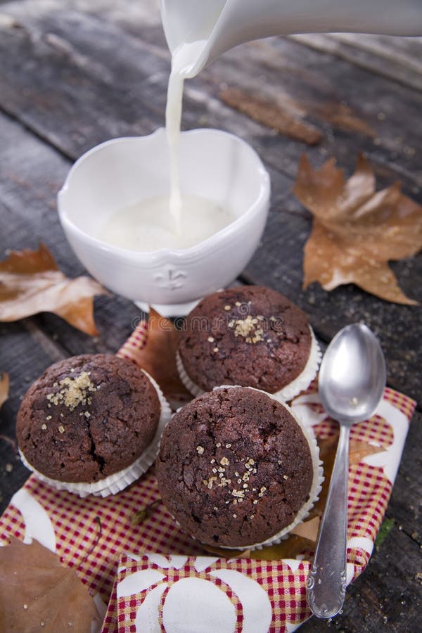 Breakfast in the Morning, Milk and Muffins Stock Photo - Image of ...