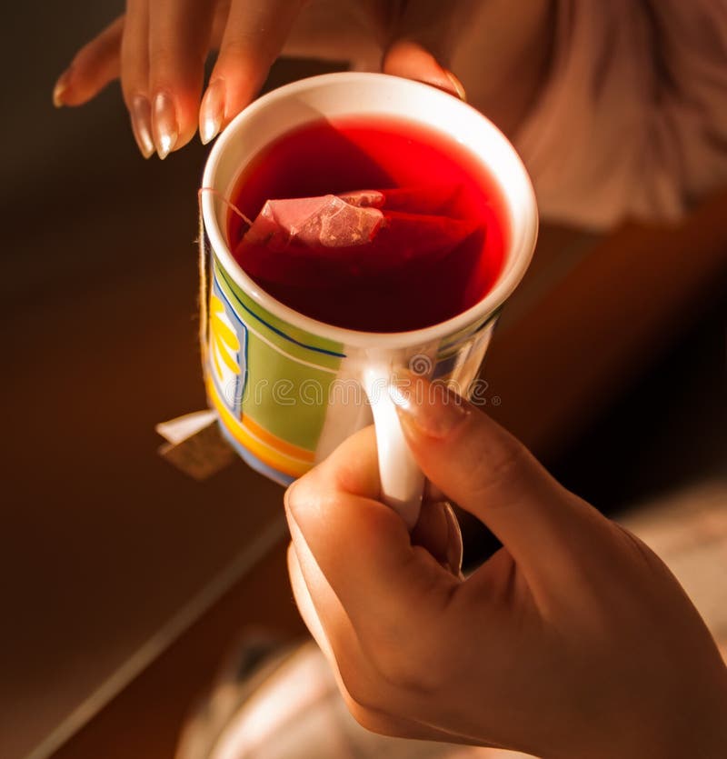 Breakfast. Morning Tea. Girl Drink Tea. Stock Image - Image of dish ...