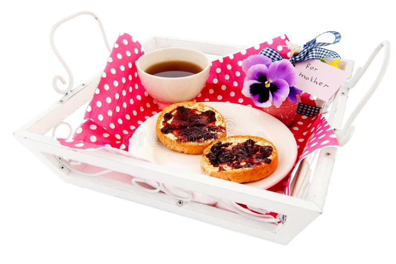 Pink Breakfast Tray with Polka Dot Coffee Tea Cup Mug and Heart Shape ...