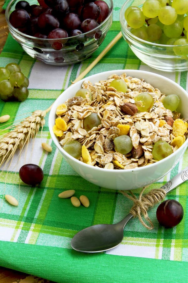 Breakfast with Musli and Grapes Stock Photo - Image of musli, muesli ...