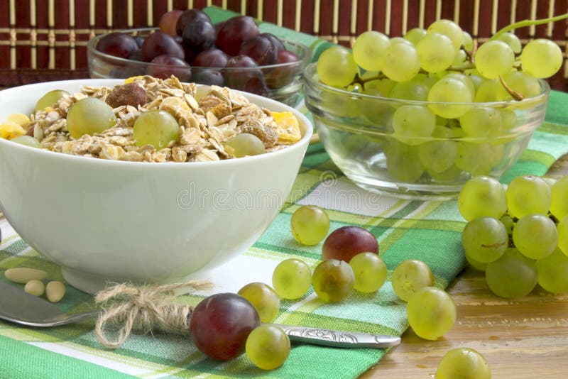 Breakfast with Musli and Grapes Stock Image - Image of health ...