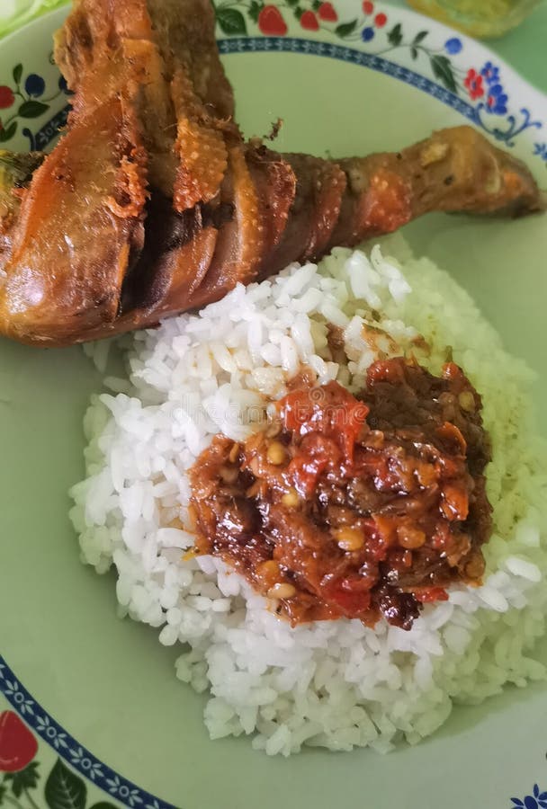 Breakfast with Nasi Sambal Side Dish Fried Chicken Stock Photo - Image ...
