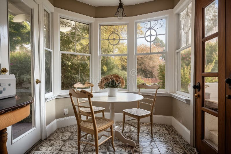 Breakfast Nook with Table and Chairs, Overlooking Patio and Garden ...