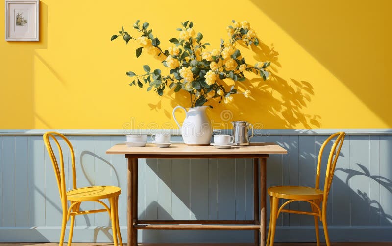 Breakfast Nook on Yellow Wall Background -Generative Ai Stock ...