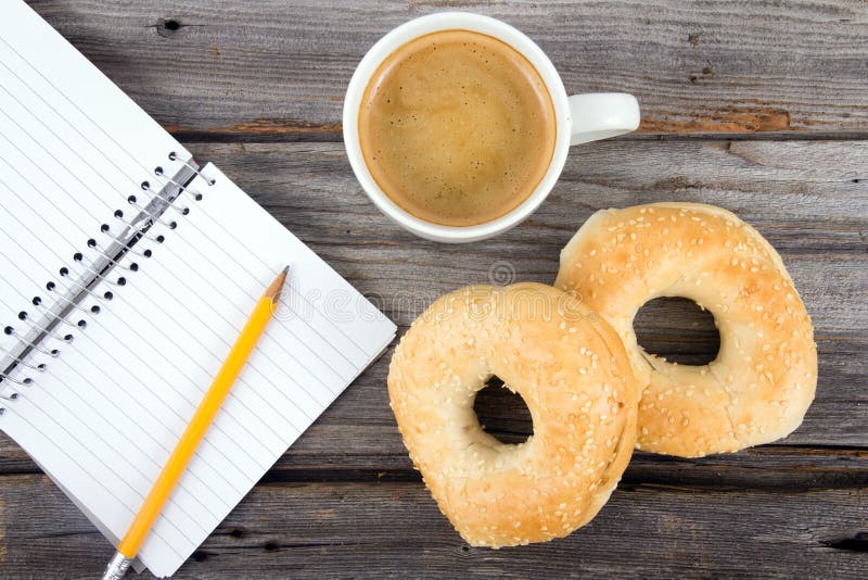 Breakfast and note book stock photo. Image of work, angle - 70086346